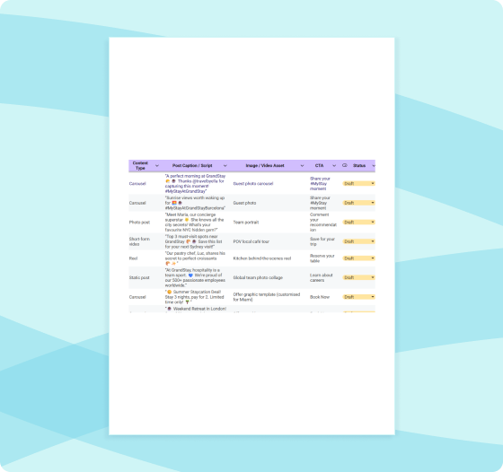 [FREE template] Content calendar for hotels